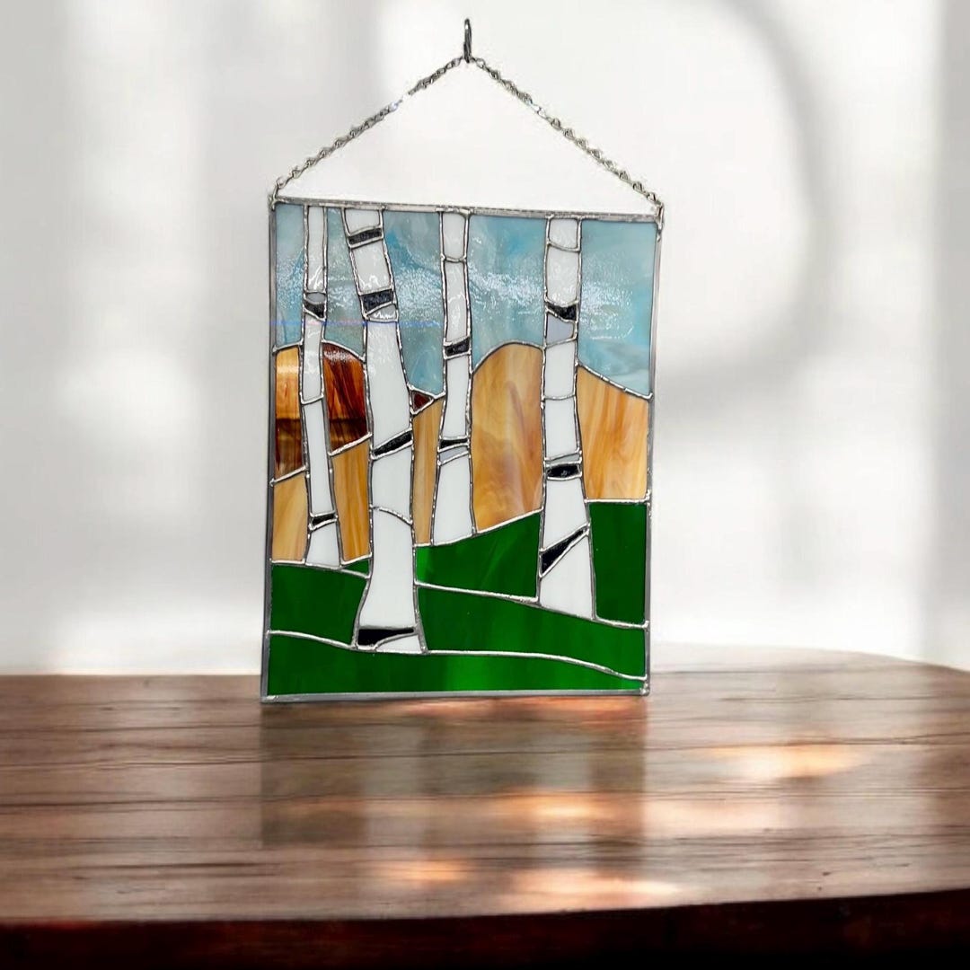 Handmade Birch Tree Stained Glass Panel – Vibrant Sun Catcher for ...