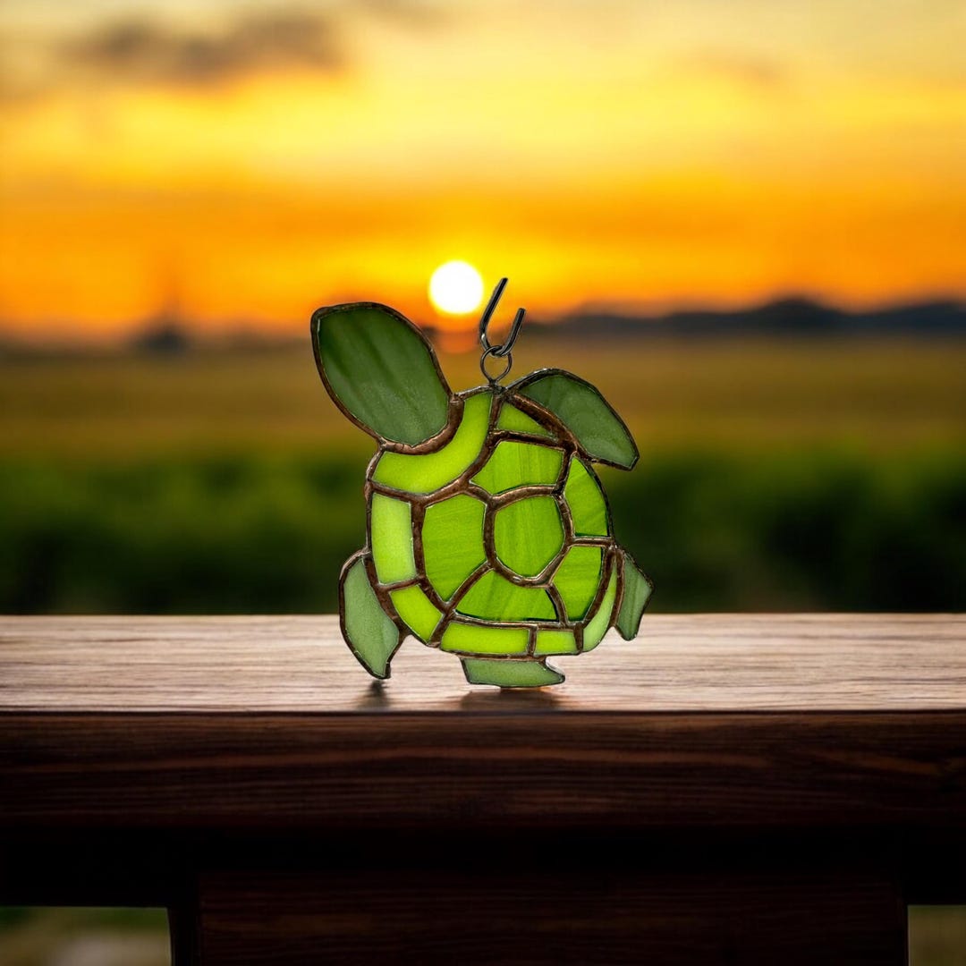 Stained Glass Turtle Suncatcher | Handmade Sea Turtle Decor | Ocean ...