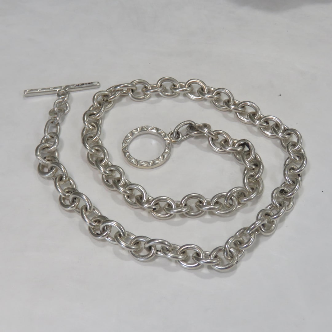 SIGNED Sterling Silver Chain Necklace, 16 1/2 Inches, Marked Ster ...