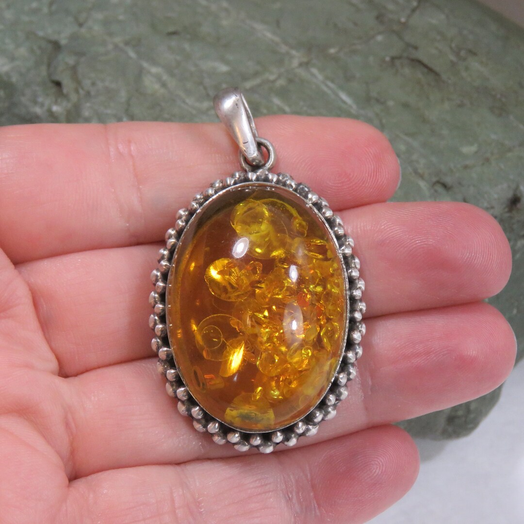 20.6 Grams Sterling Silver Pendant, Reconstituted Amber, Vintage - Etsy