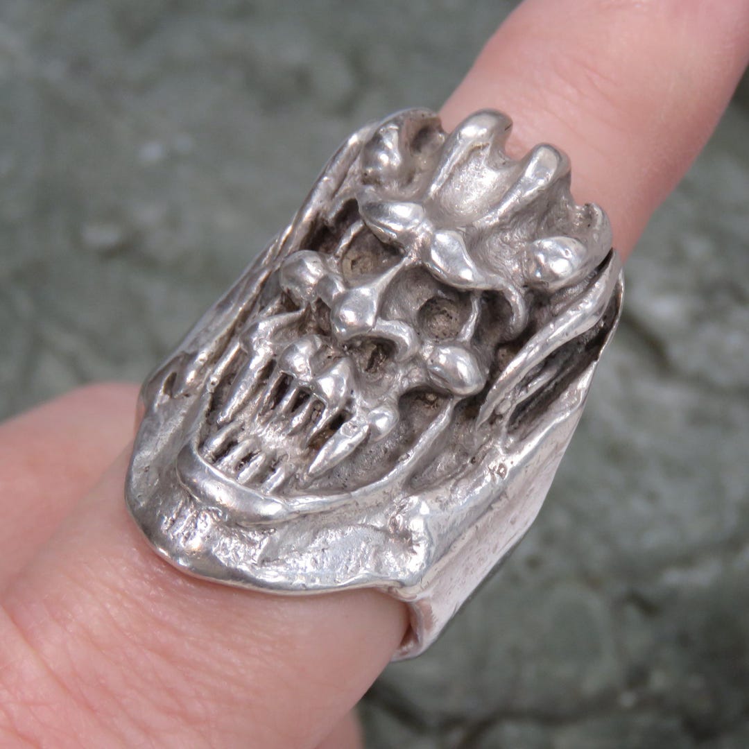 32.7 Grams Sterling Silver Ring, Face, Monster, Size 10 1/4 on the ...