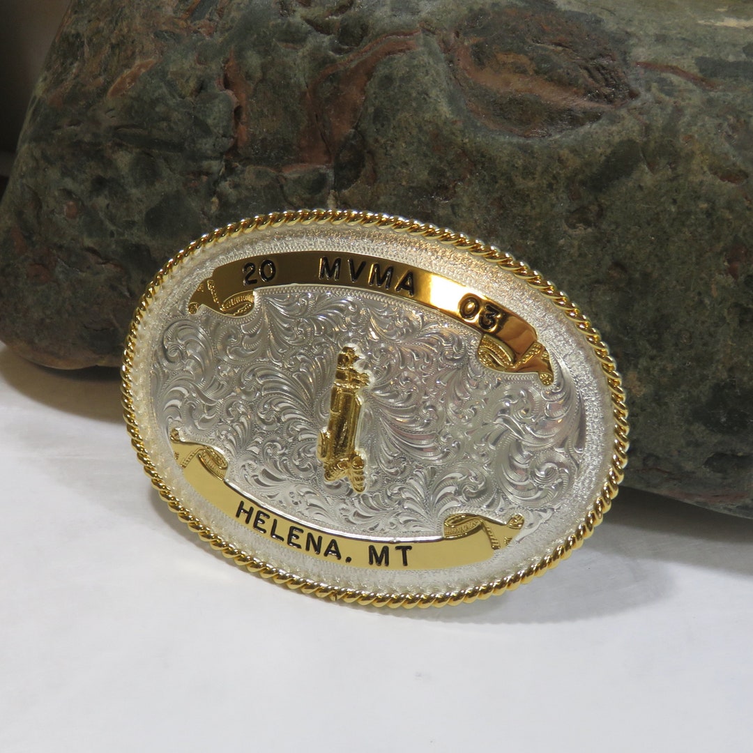 Silver Plate & Gold Plate Belt Buckle, Signed, Number, Western, Vintage ...