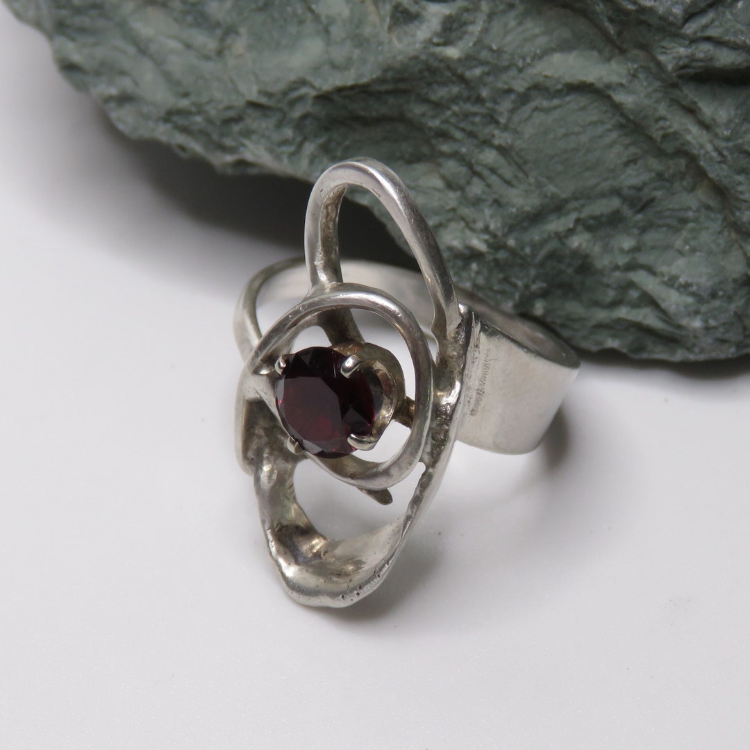 Lightweight Sterling Silver Ring, Red Stone, Size 6 1/4 on the Mandrel ...