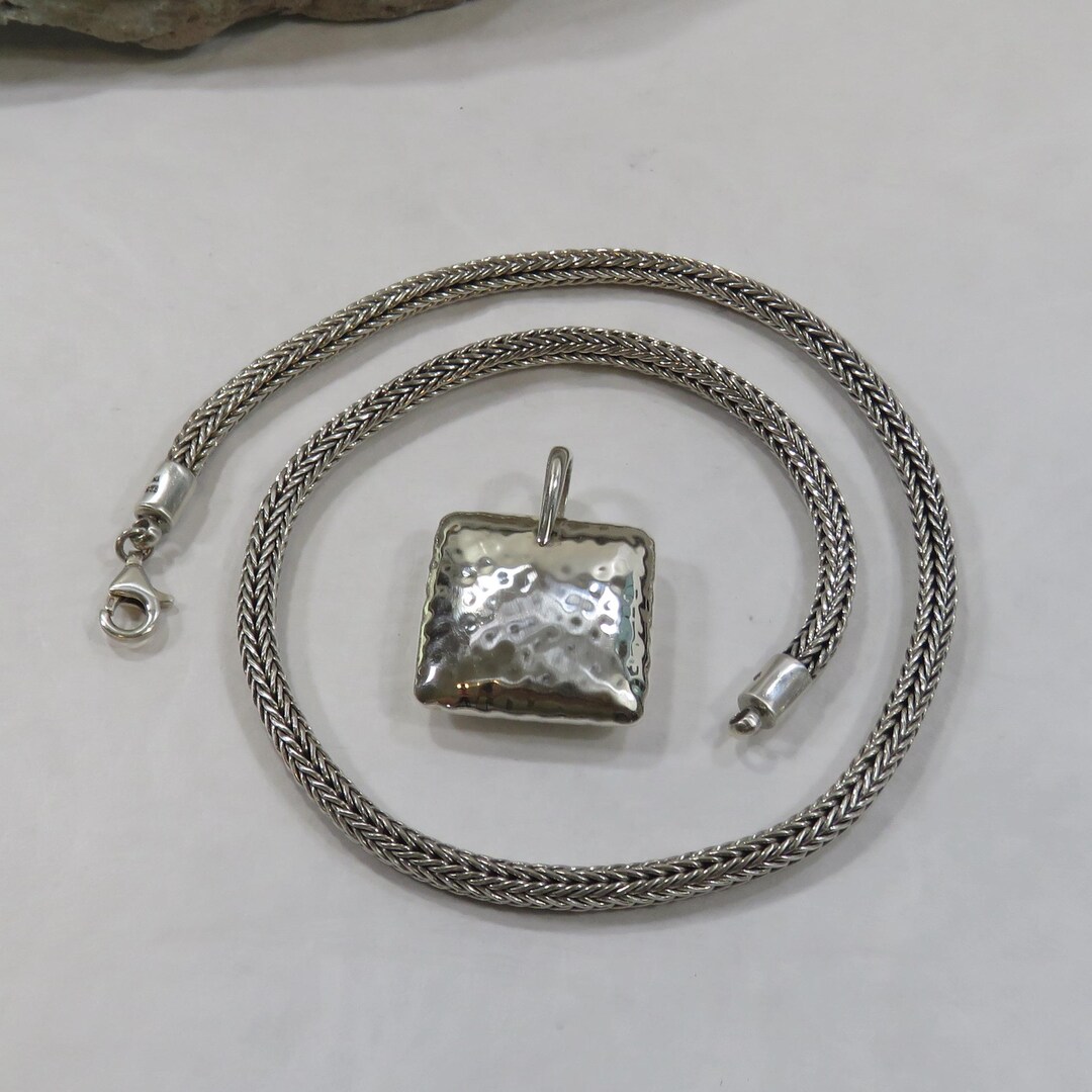 SIGNED 62 Grams Sterling Silver Chain Necklace and Pendant, Marked 925 ...