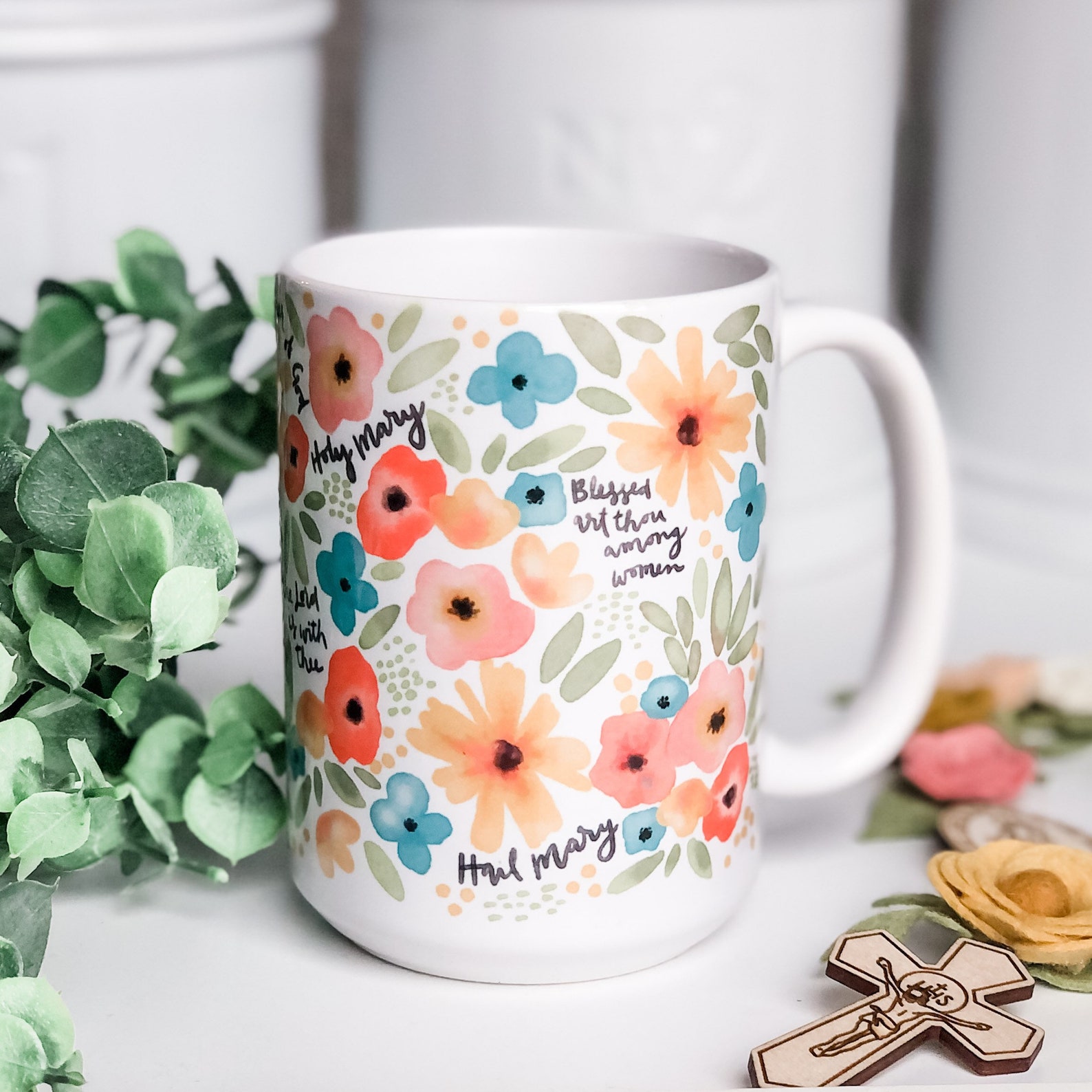 Floral Watercolor Hail Mary Mug - Etsy