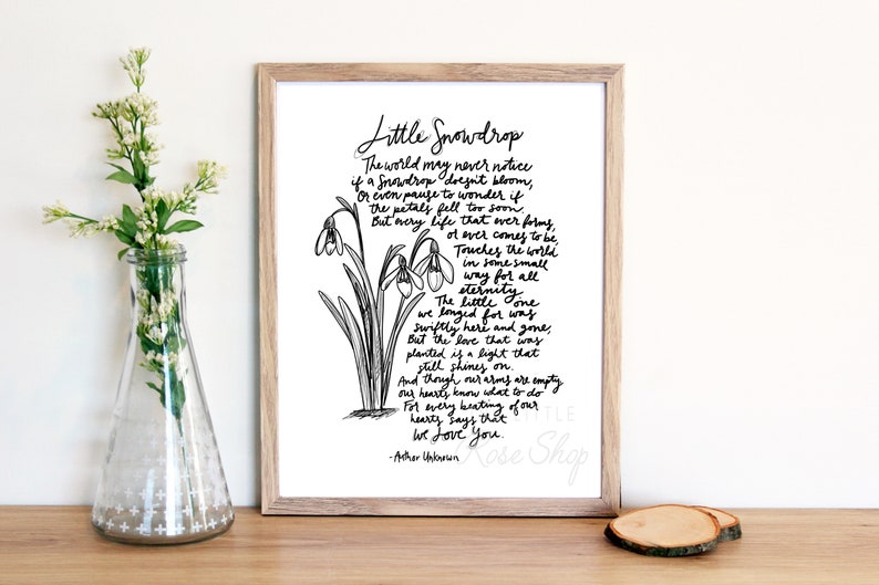 Little Snowdrop Poem Sketch Miscarriage Infant Loss Print - Etsy