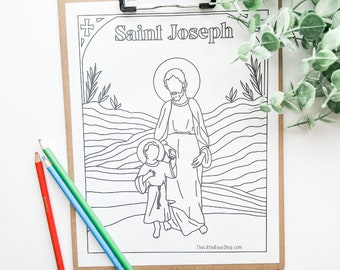 Jesus and Joseph Coloring Page Jesus and Saint Joseph Coloring - Etsy