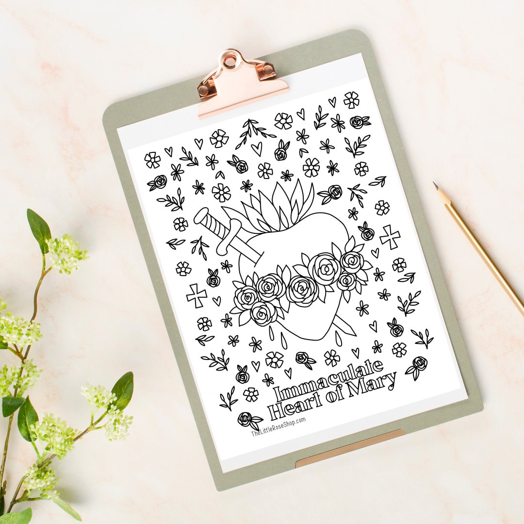 Immaculate Heart of Mary Coloring Page Printable - Etsy UK