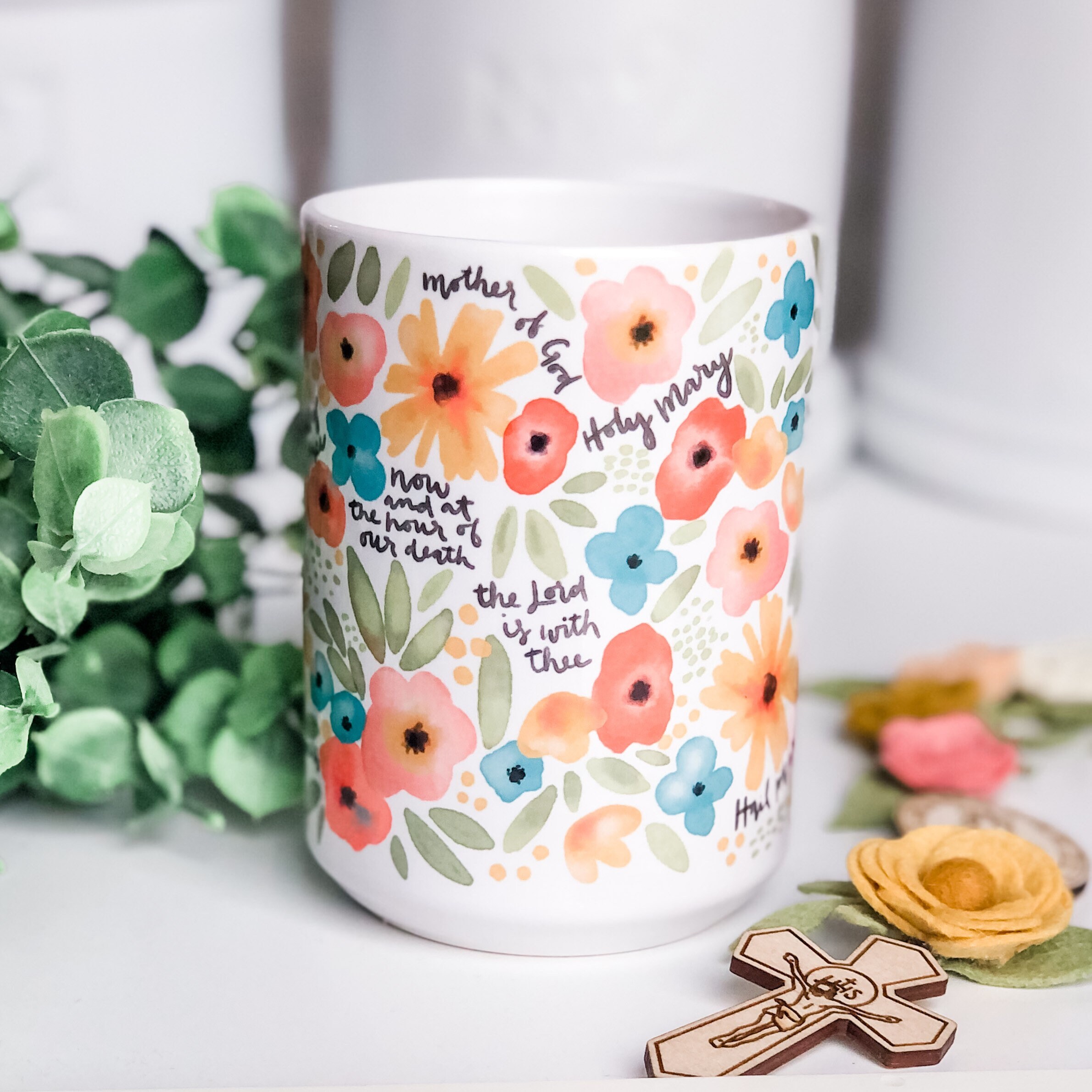 Floral Watercolor Hail Mary Mug - Etsy