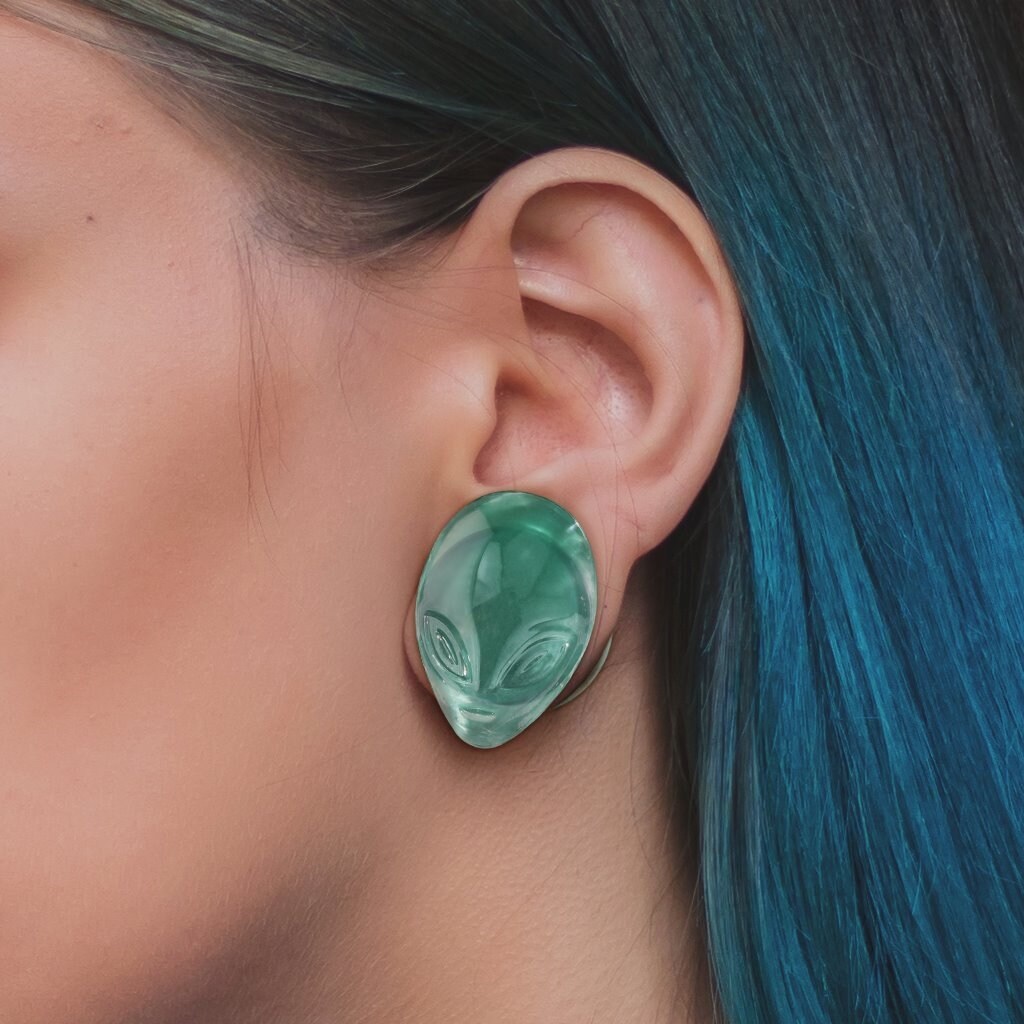 Green Glass Alien Ear Plug Double Flare Flesh Tunnel - Etsy UK