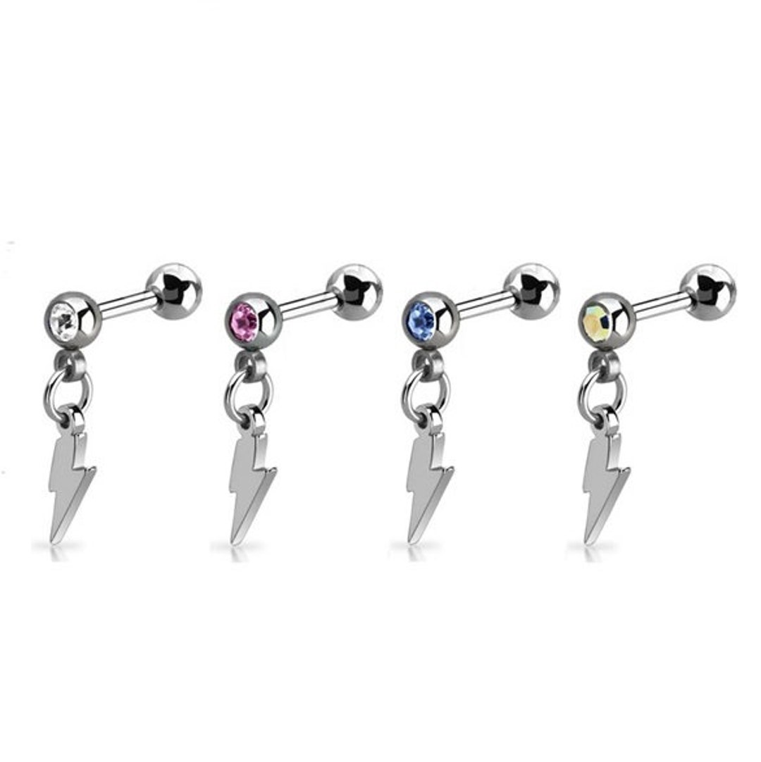Cartilage Stud With Lightning Flash Dangle Tragus Helix Conch Upper Ear ...