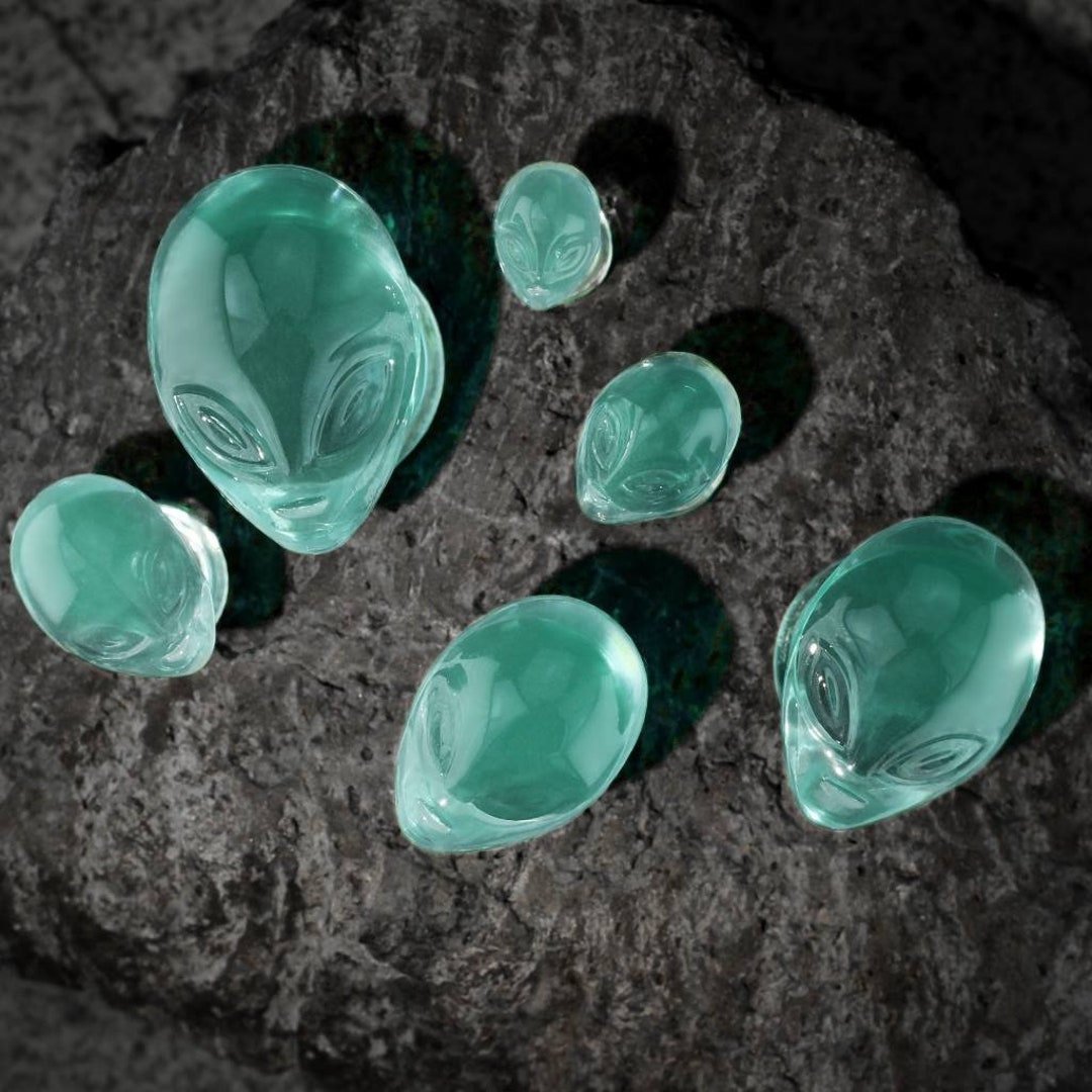 Green Glass Alien Ear Plug Double Flare Flesh Tunnel Expander Stretcher ...