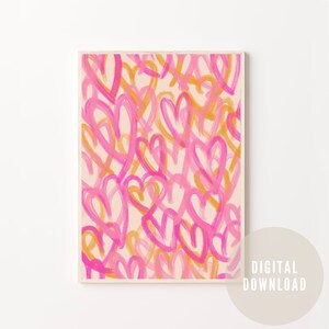 Trendy Preppy Hot Pink Hearts Wall Art Set of 2 Abstract Hearts Art ...