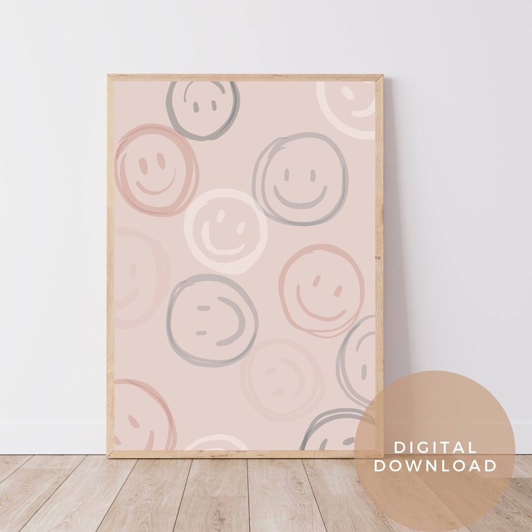 Aesthetic Trendy Smiley Wall Art, Preppy Abstract Room Decor, Digital ...