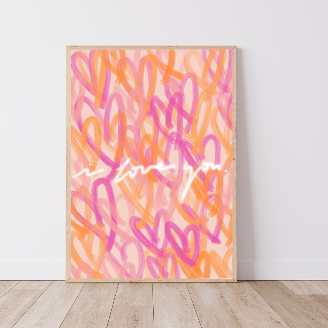 Trendy Preppy Pink Orange Hearts Wall Art Set of 2 Abstract Hearts Art ...