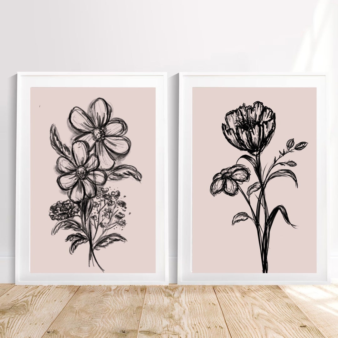 Modern Flower Line Art Prints Botanical Wall Art Set of 2 - Etsy