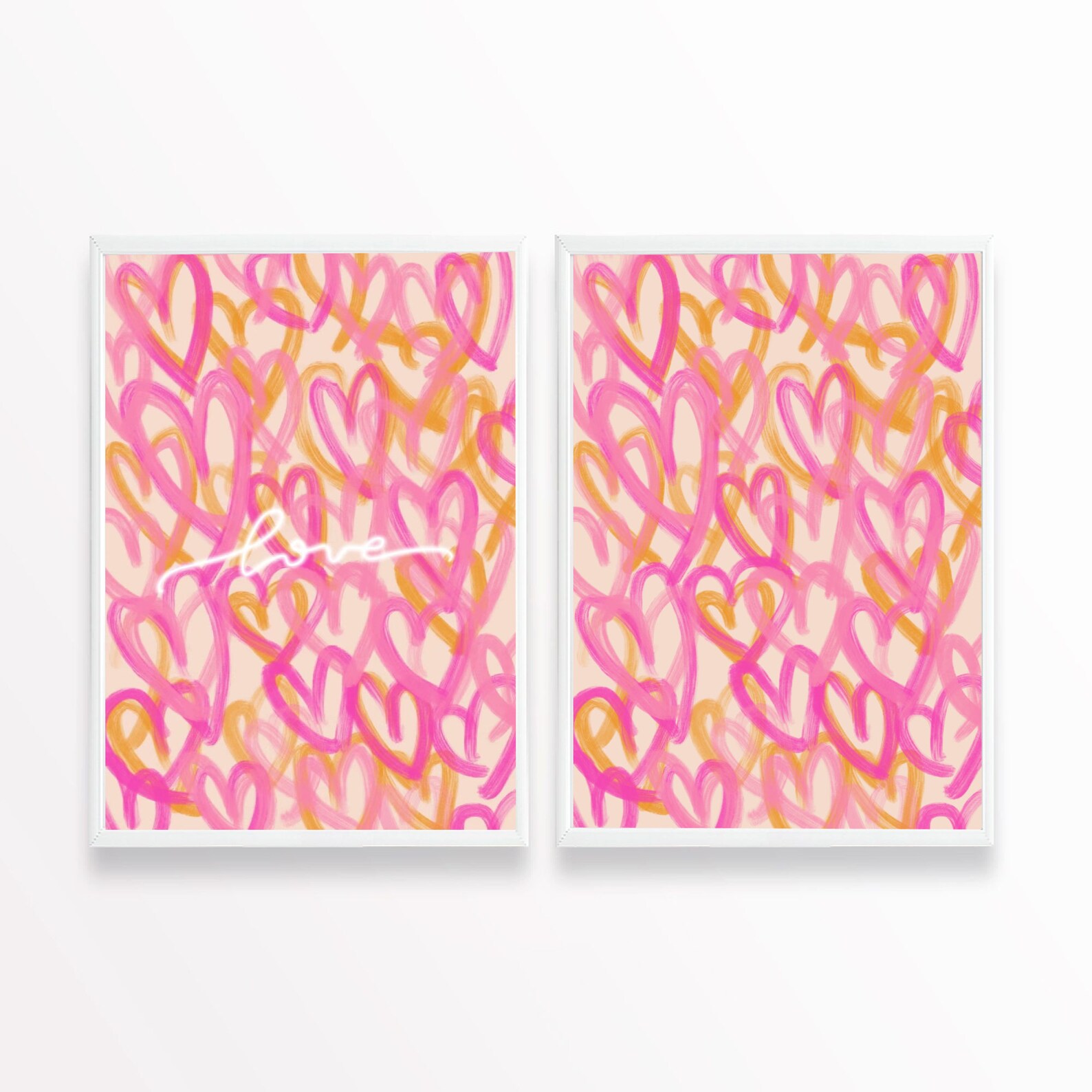 Trendy Preppy Hot Pink Hearts Wall Art Set of 2 Abstract Hearts Art ...