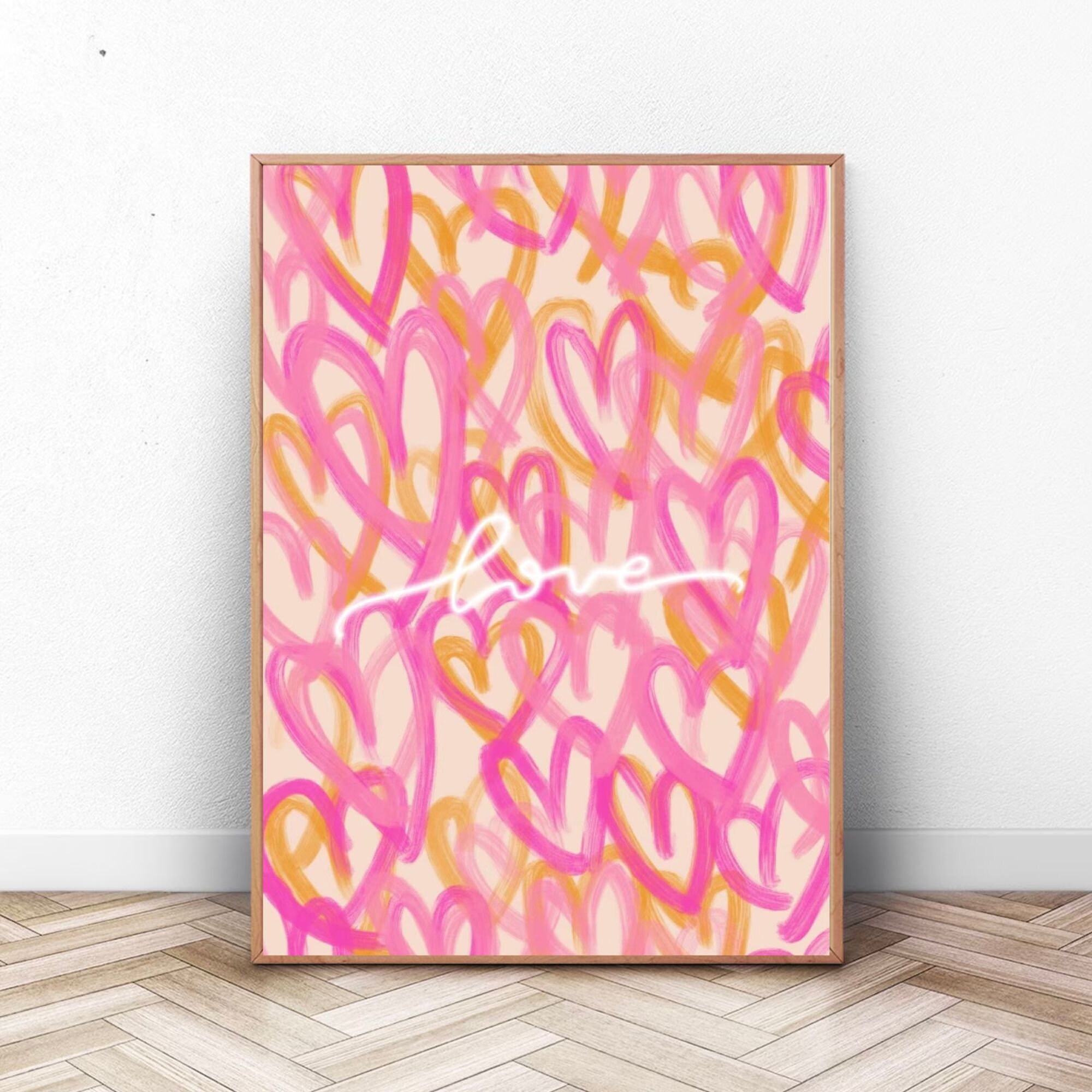 Trendy Preppy Hot Pink Hearts Wall Art Set of 2 Abstract - Etsy