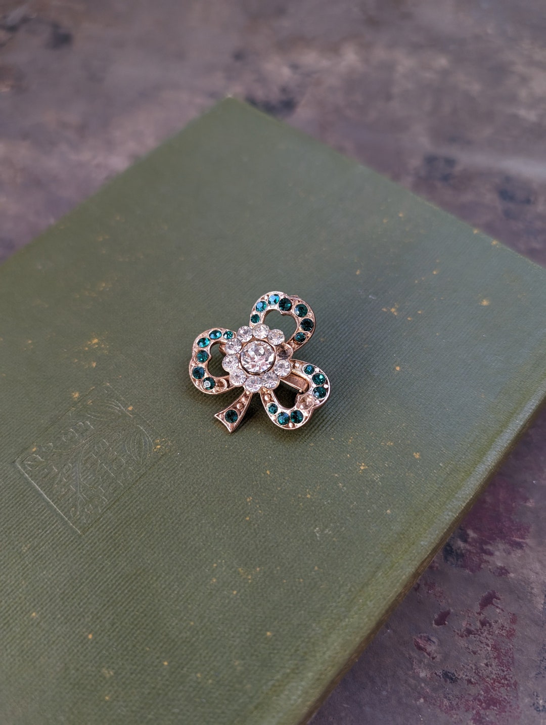 Vintage Rhinestone Shamrock Brooch - Etsy