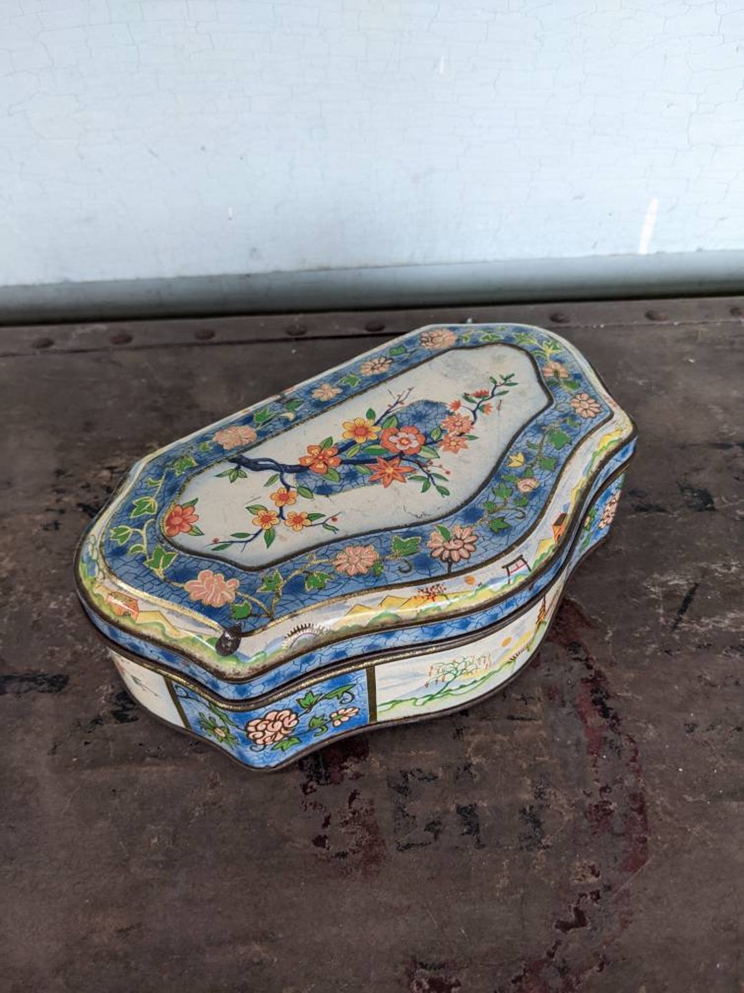 Vintage 1940s Holland Floral Print Hinged Lidded Tin Box - Etsy