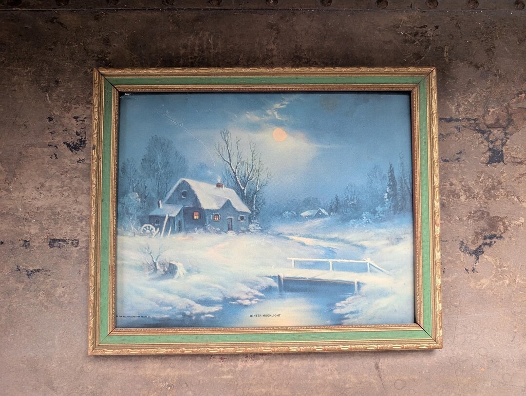 Vintage Winter Moonlight Lithograph Print - Etsy