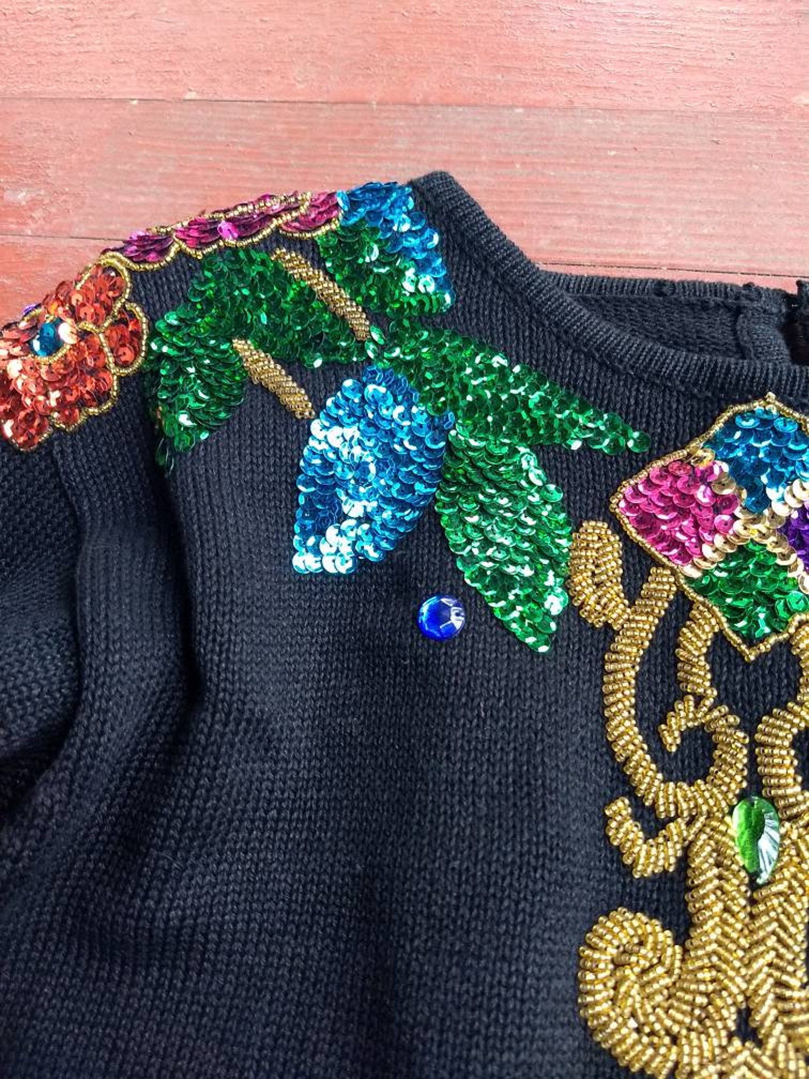 Vintage Embroidered and Bejeweled 1990s Sweater With Sequin - Etsy
