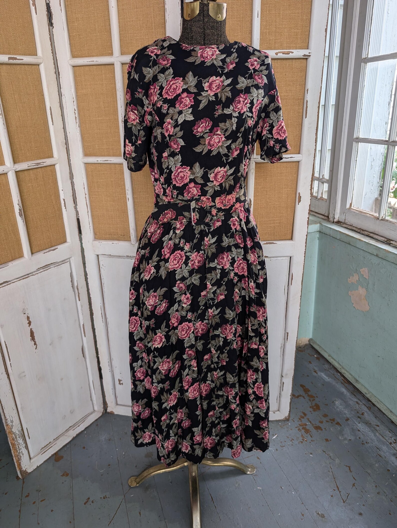 Vintage 90s Rose Print Dress - Etsy