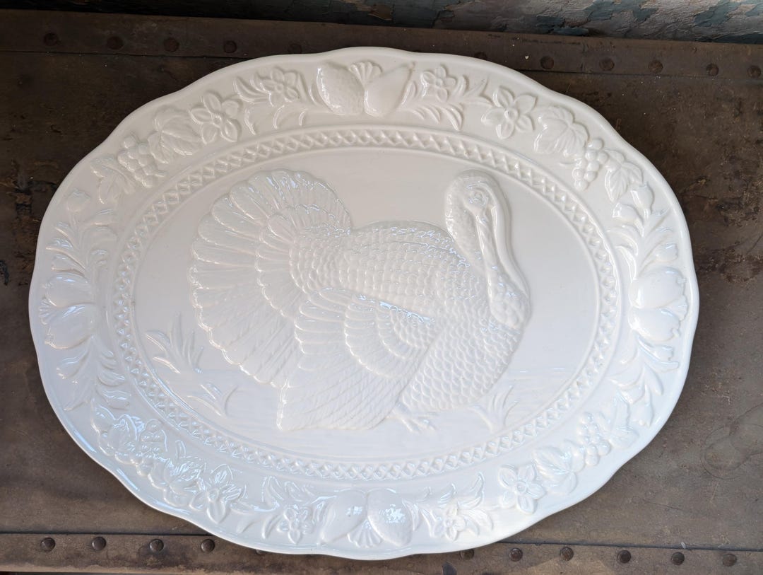 Vintage White China Turkey Serving Platter - Etsy