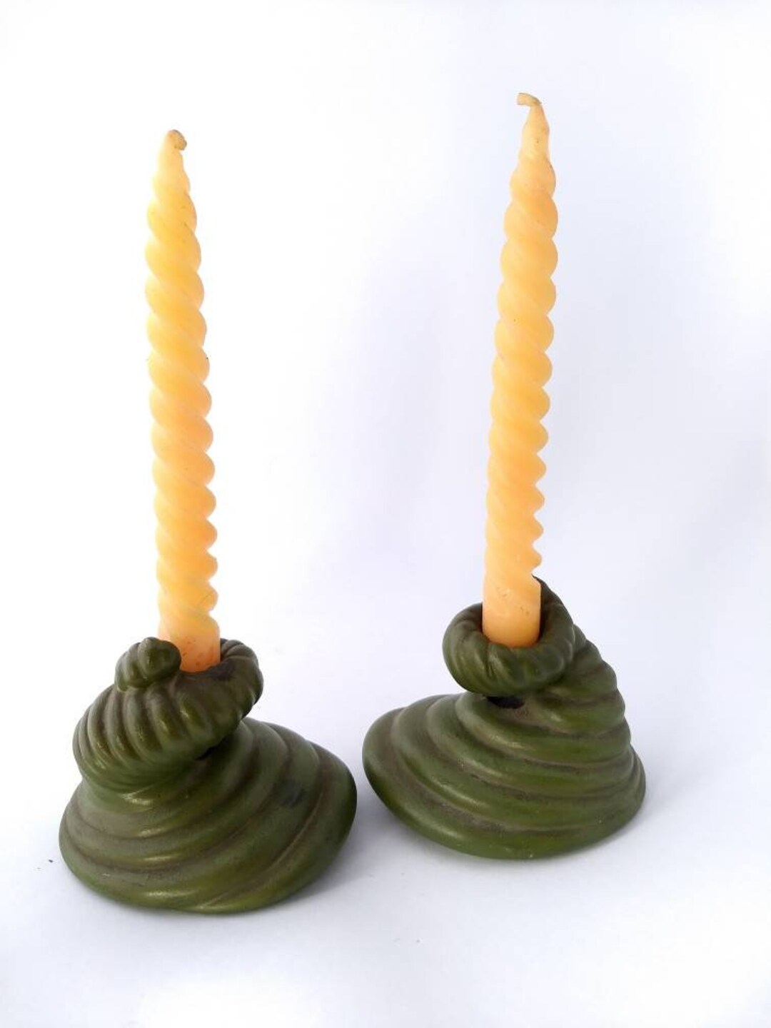 Vintage Handmade Green Cornucopia Ceramic Candlestick Holders - Etsy