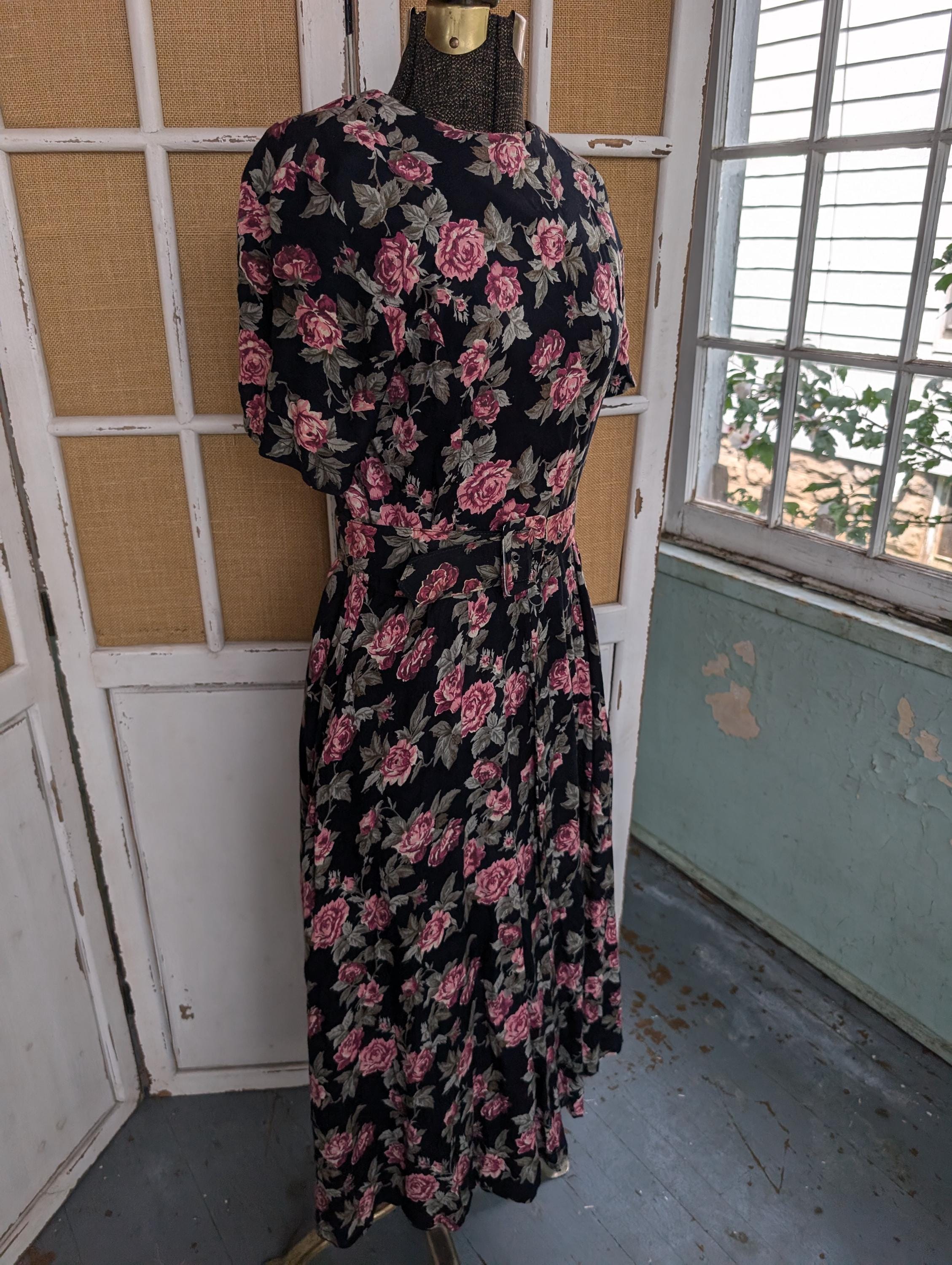 Vintage 90s Rose Print Dress - Etsy