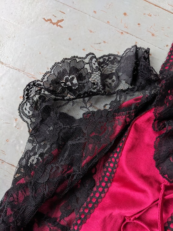 Vintage Sexy Black And Red Lace Bodysuit Gem