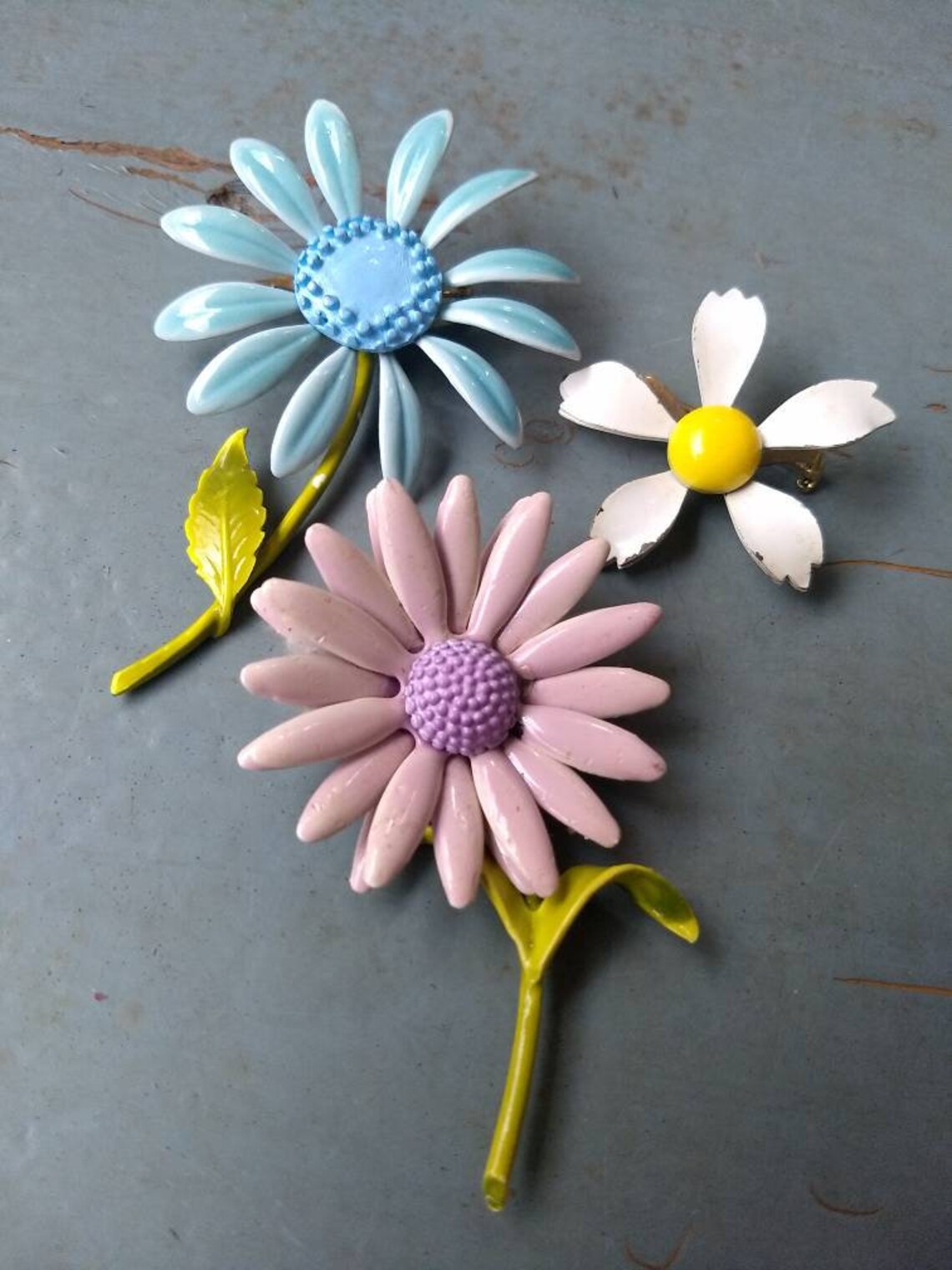 Vintage Enamel Flower Power Brooches - Etsy