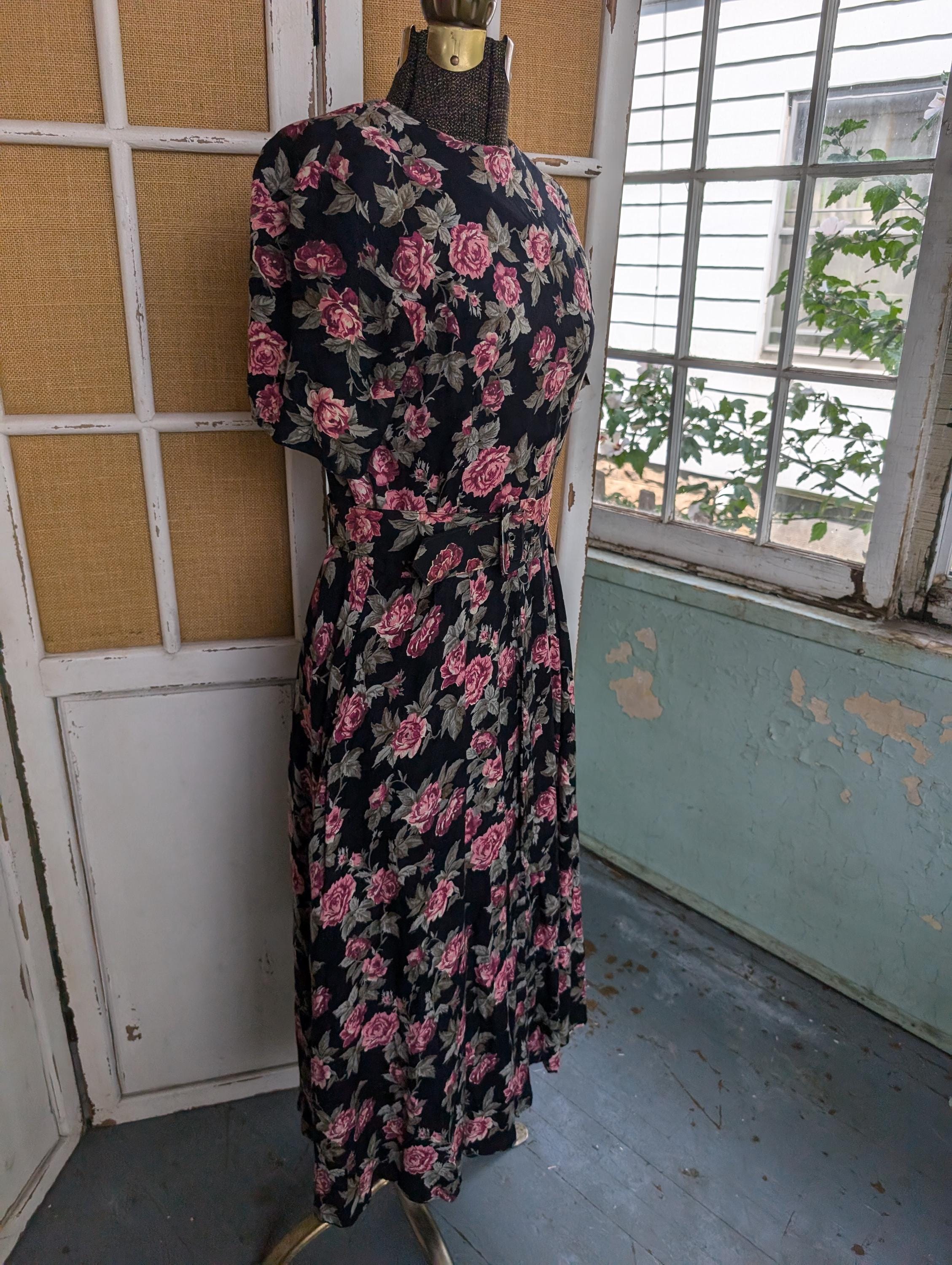 Vintage 90s Rose Print Dress - Etsy