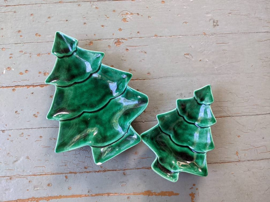 Vintage Ceramic Evergreen Christmas Tree Nesting Candy Dish Set of Two ...