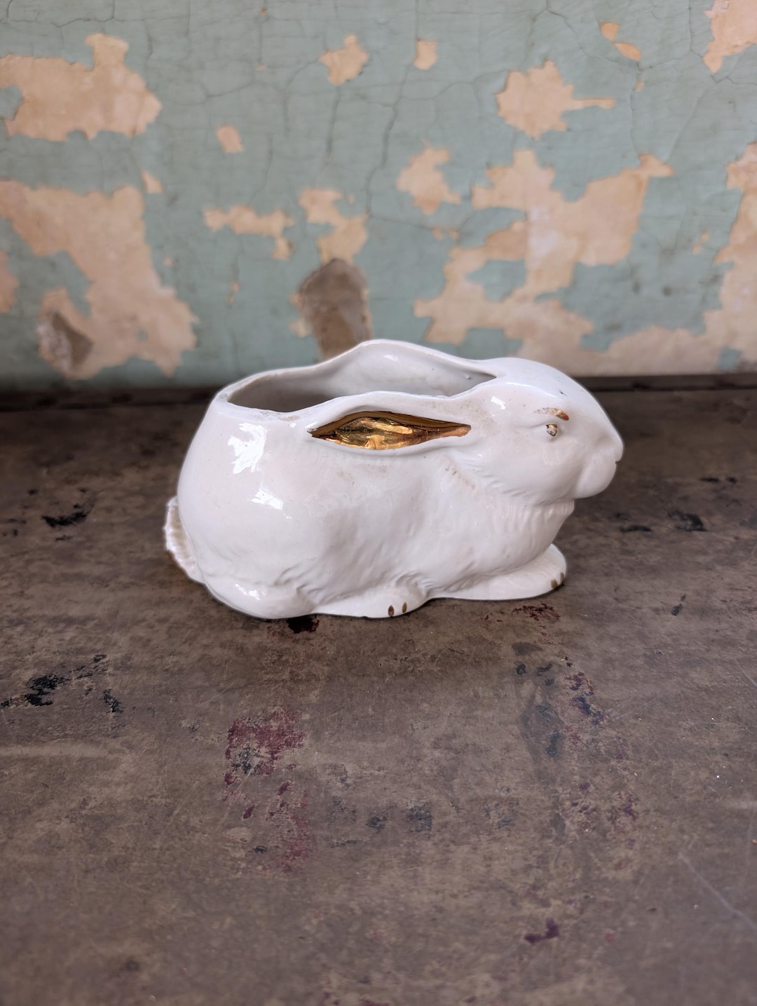 Vintage Ceramic Rabbit Planter - Etsy