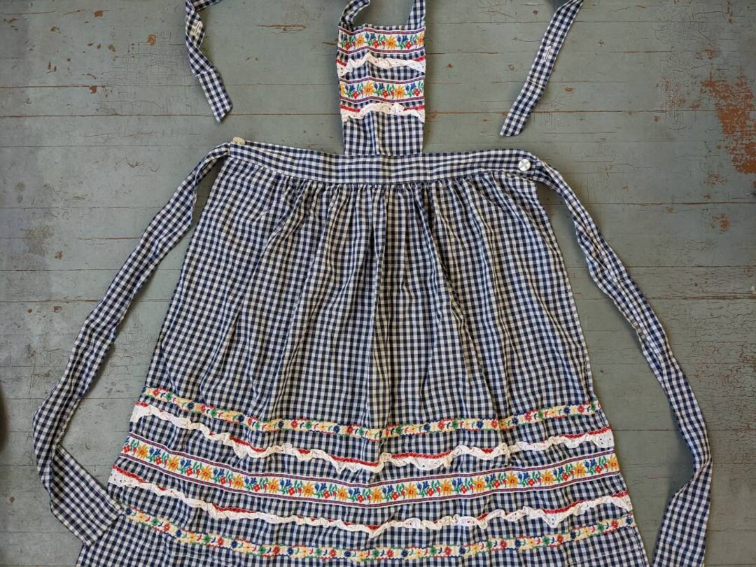 Vintage Checked and Flowered Pinafore Style Apron Dress - Etsy