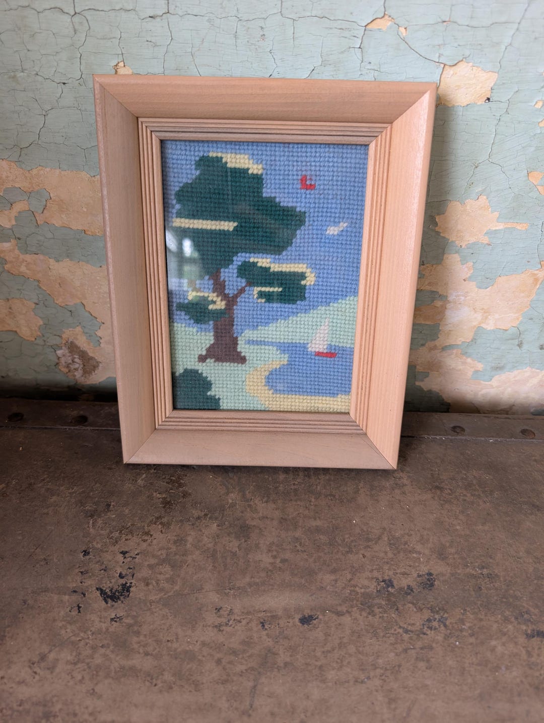 Vintage Framed Needlepoint Landscape Art - Etsy