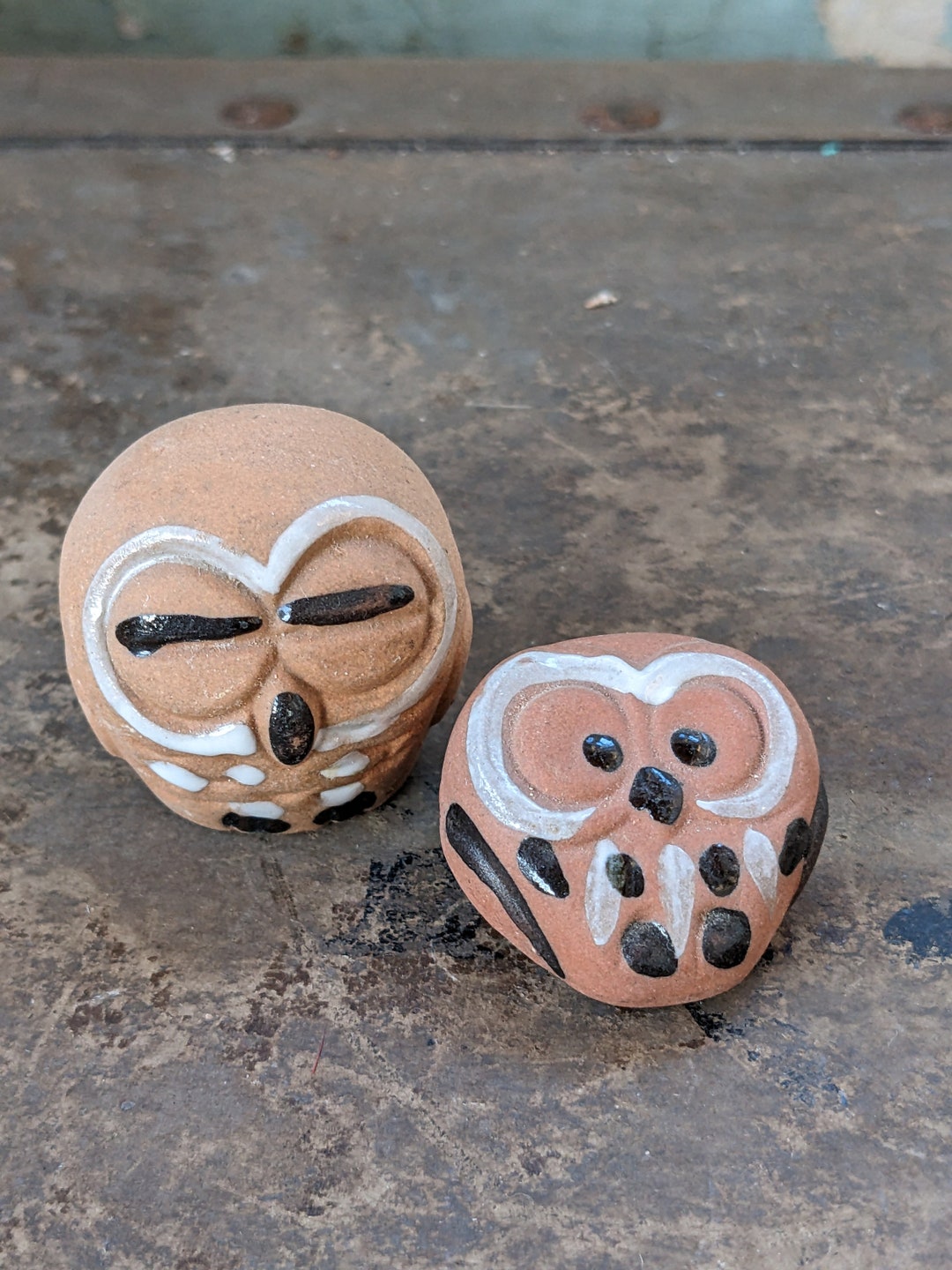 Vintage Handmade Terracotta Owl Figurine Set - Etsy