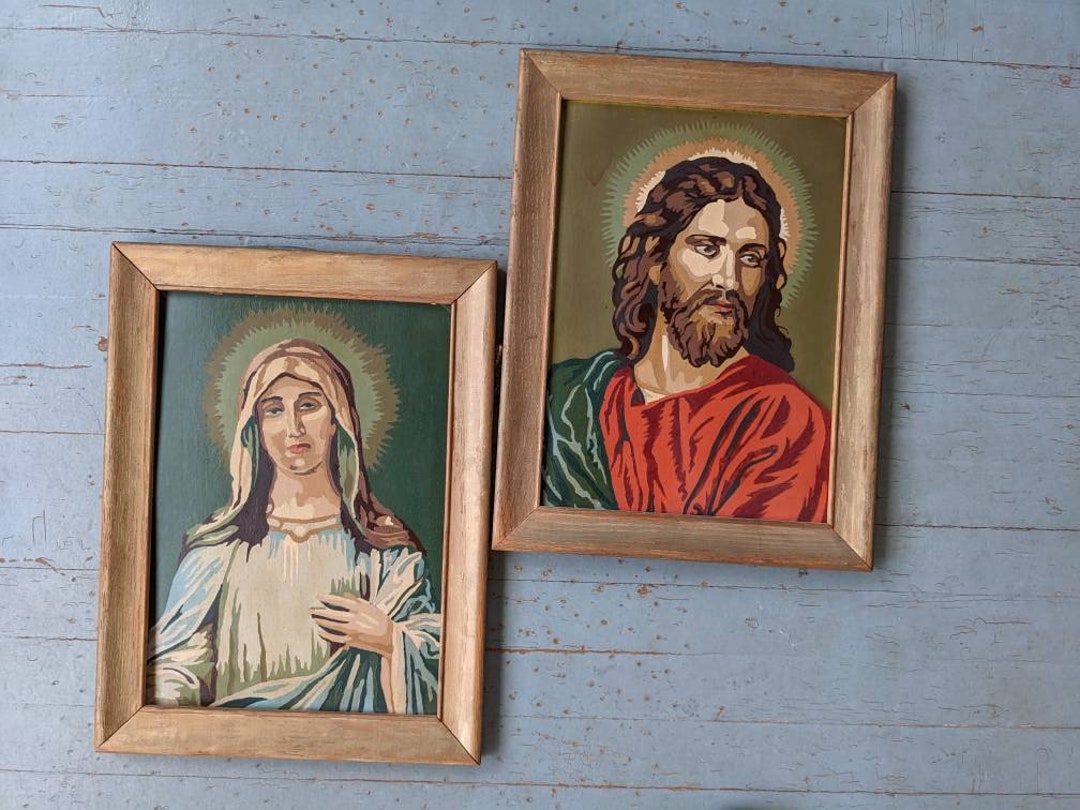 Vintage Framed Jesus and Mary Paint by Number Art Set of Two - Etsy