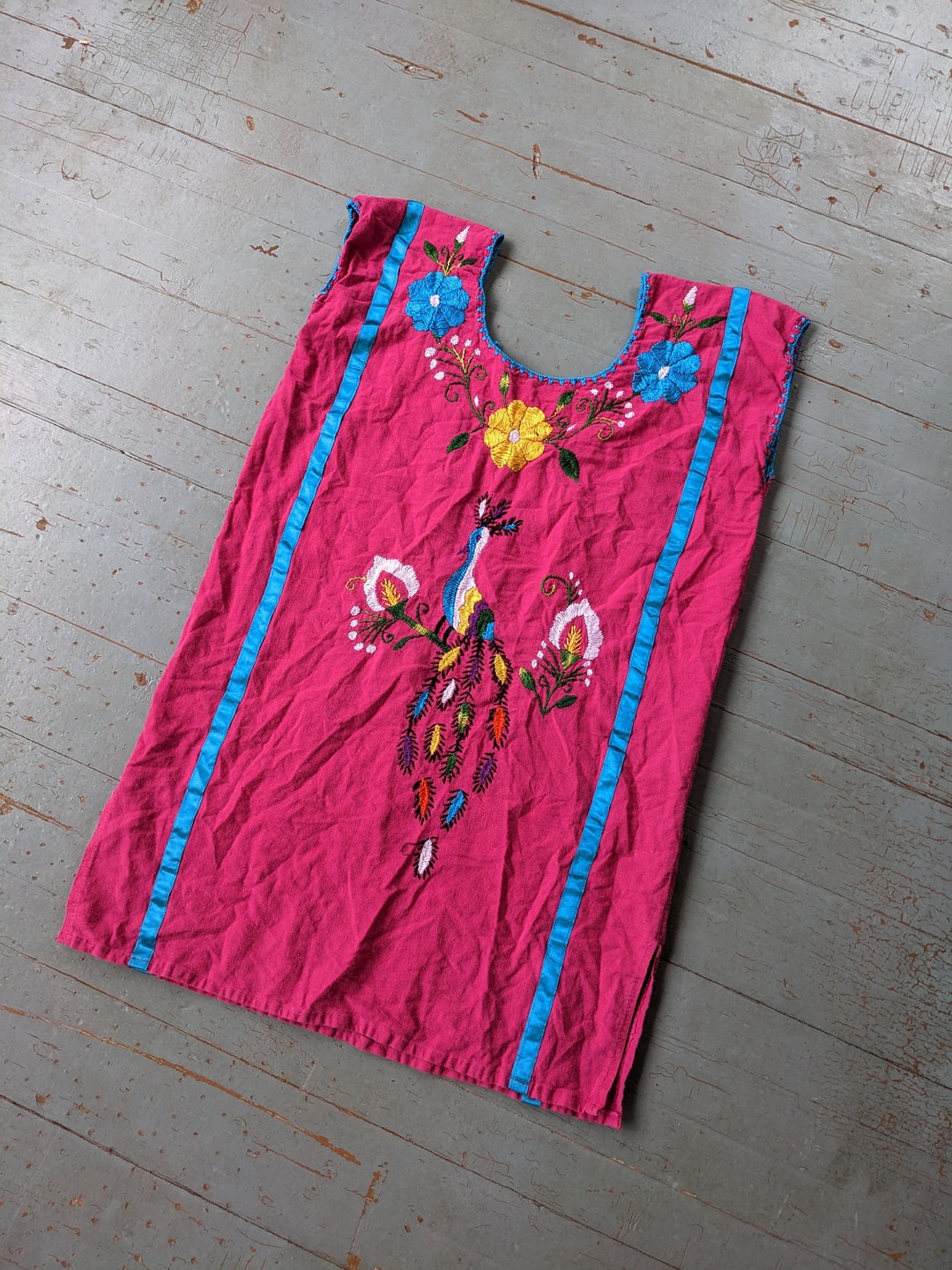 Vintage Hand Sewn Mexican Embroidered Floral Cotton Tunic Top - Etsy