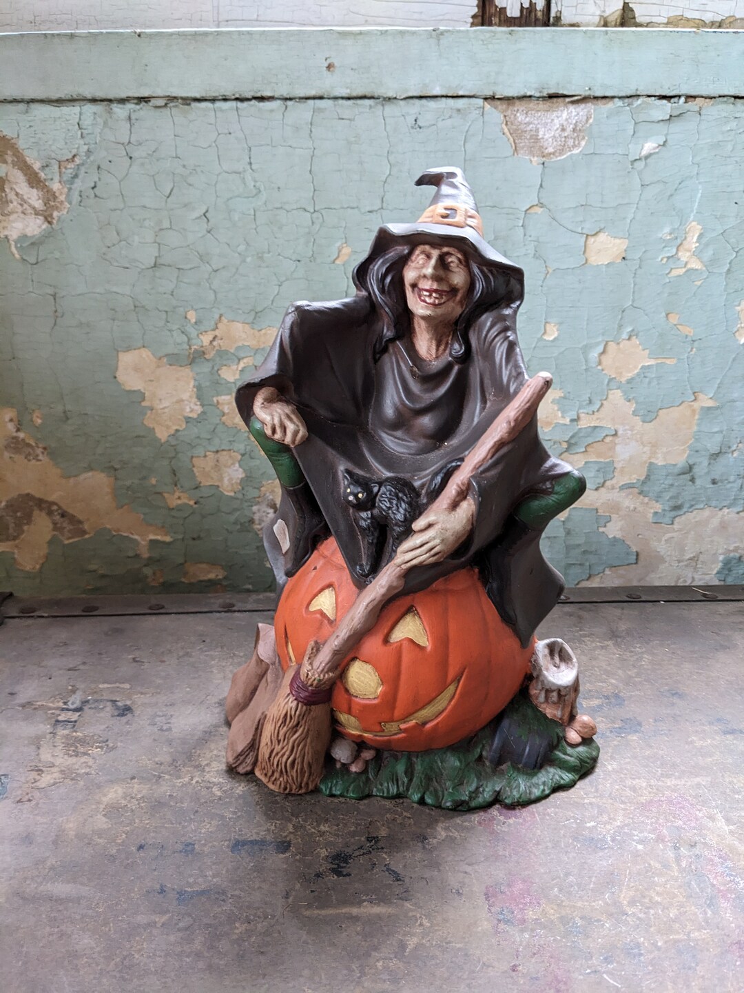 Vintage Ceramic Witch on a Jack-o'-lantern Figurine - Etsy