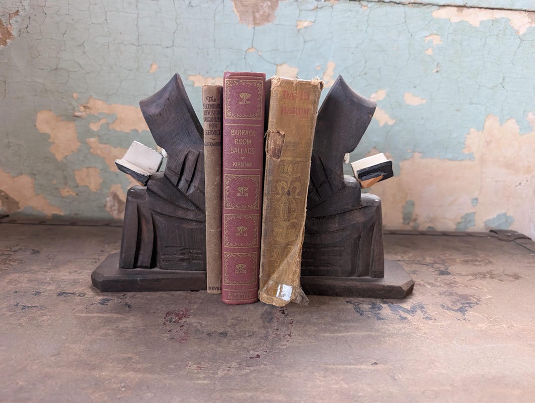 Vintage Handmade Wooden Monk Bookend Set - Etsy