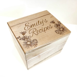 Personalized Custom Floral Design Recipe Box, Wood Laser Burned Recipe ...