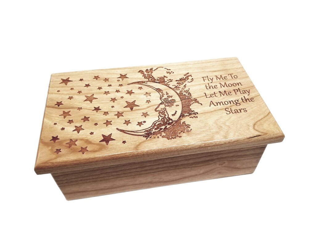 Moon & Stars Music Box Choose Your Song Add Text , Personalized Laser ...