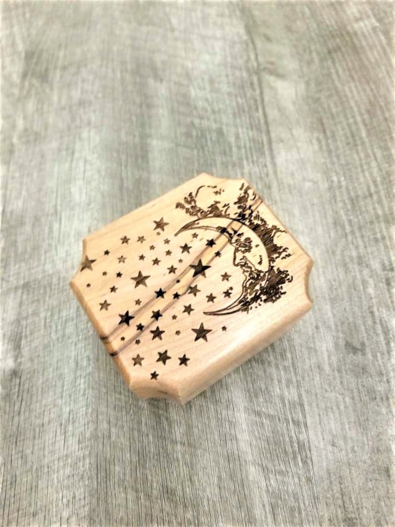 Personalized Moon and Stars Music Box Choose Your Song, Hand Made Small ...