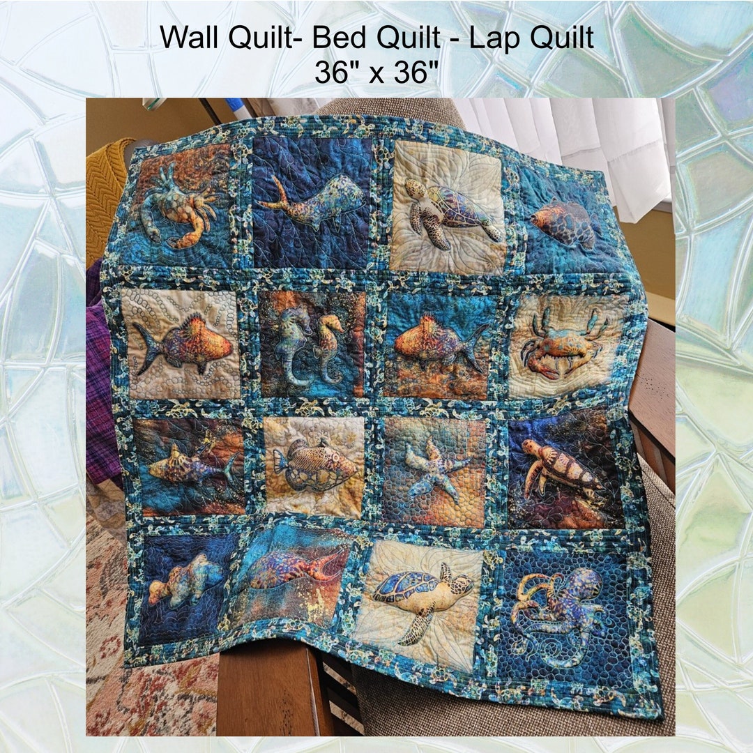 Ocean Creatures Handcrafted Wall Quilt Lap Quilt Nautical Home Decor - Etsy
