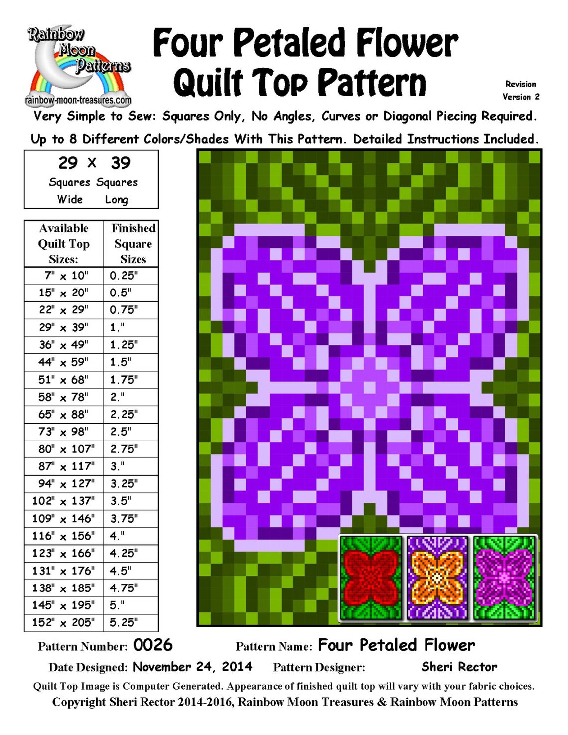 0026 Four Petaled Flower Quilt Pattern - Etsy