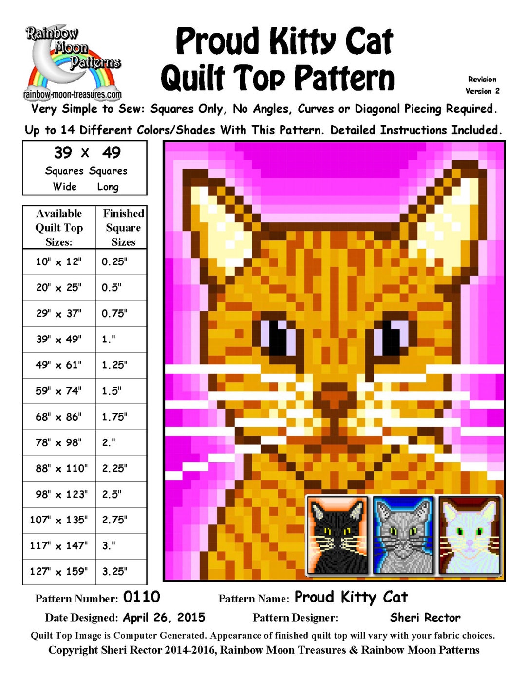 0110 Proud Kitty Cat Quilt Pattern - Etsy