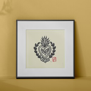 5 Sacred Heart Milagro Corazon PLUMERIA New Beginnings Block Print ...