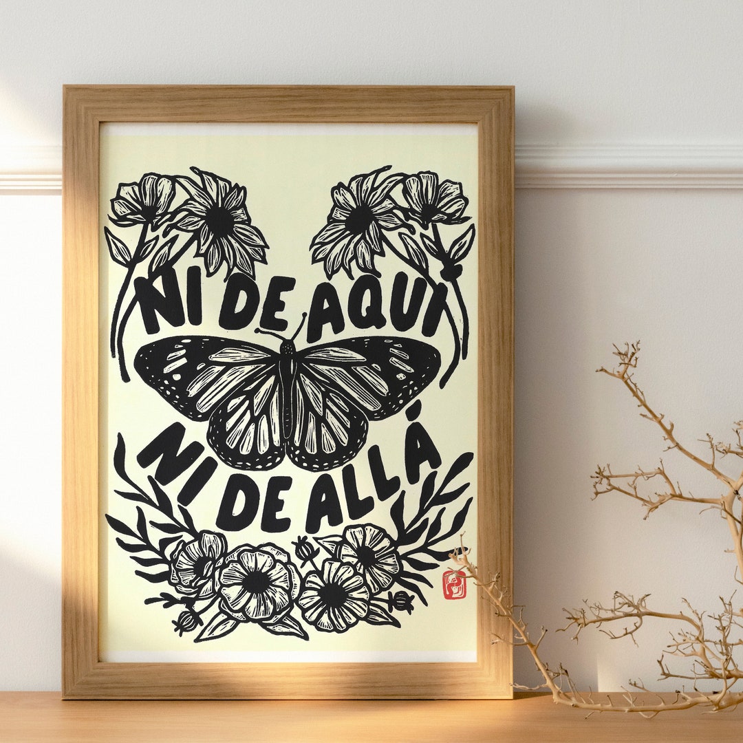 9"x12" Ni De Aqui Ni De Alla Cicada Block Print Linoleum Print ...
